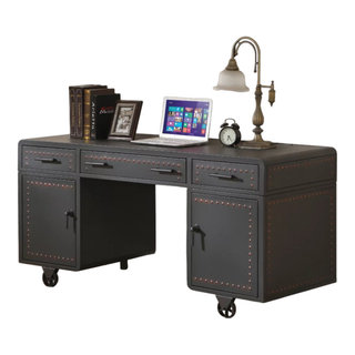 Industrial Desk, Sturdy Frame With Wheels & Dotted Accent Drawers ...