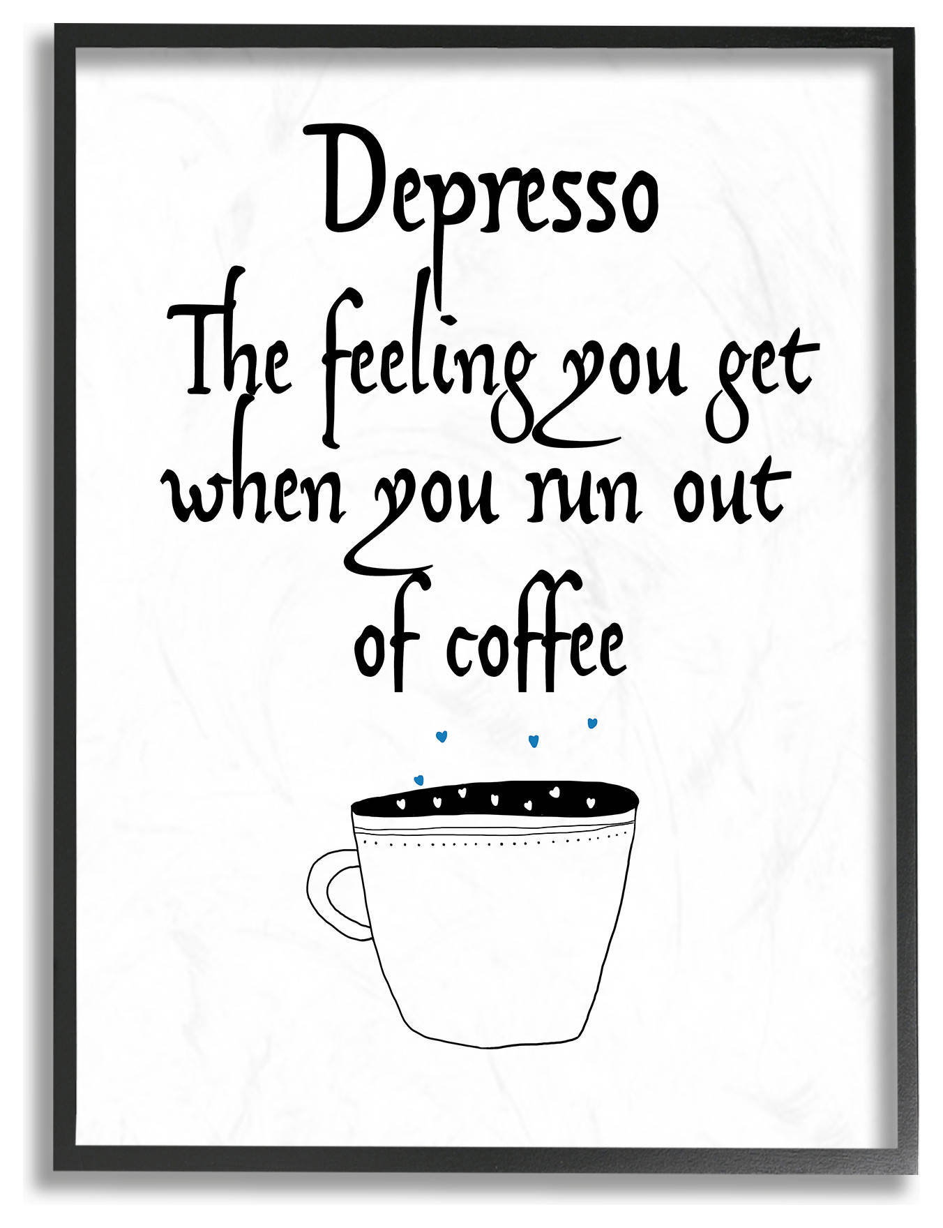 Black and White Depresso Funny Coffee Saying Typography Framed Giclee ...