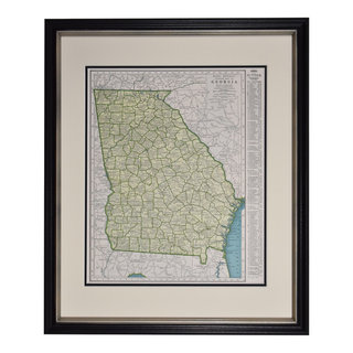 Original Vintage Georgia Map, Framed, 1940s Authentic Map - Traditional ...