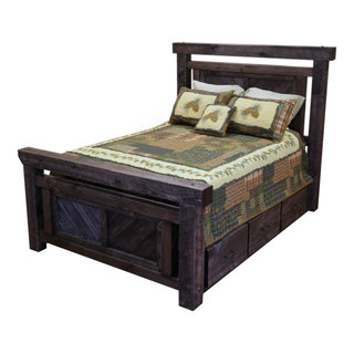 Barnwood Style Timber Peg Panel Platform Bed with Footboard - Farmhouse ...