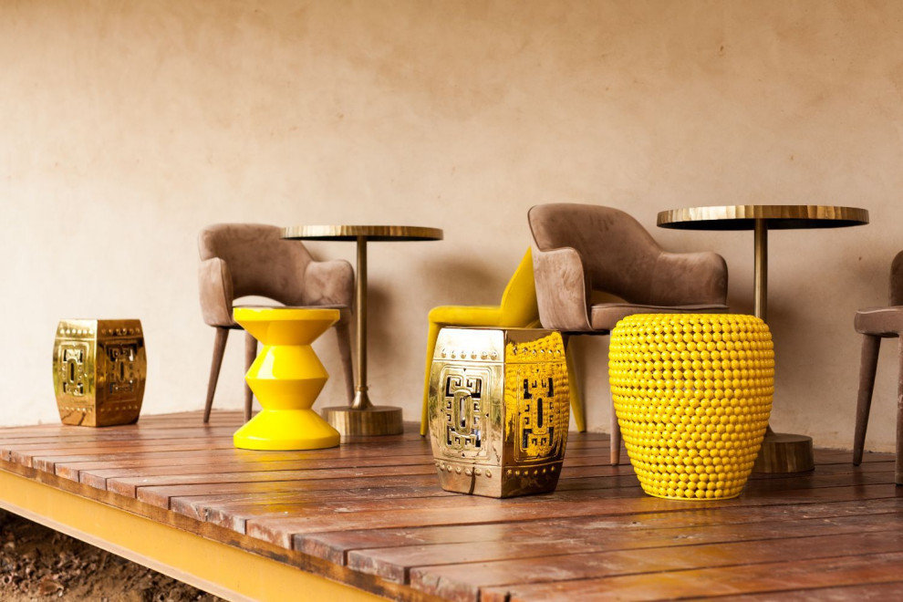 Yellow Lacquered Accent Stool | Pols Potten Zig Zag - Contemporary ...
