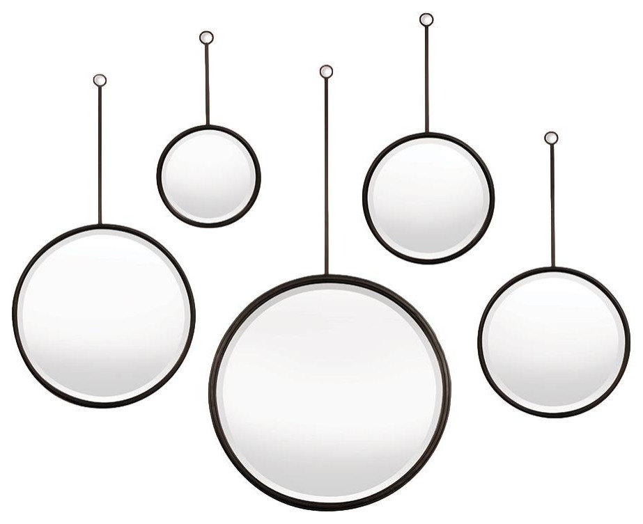 Elegant Set 5 Suspended Pendulum Round Wall Mirrors 10 - 24 in Collage ...