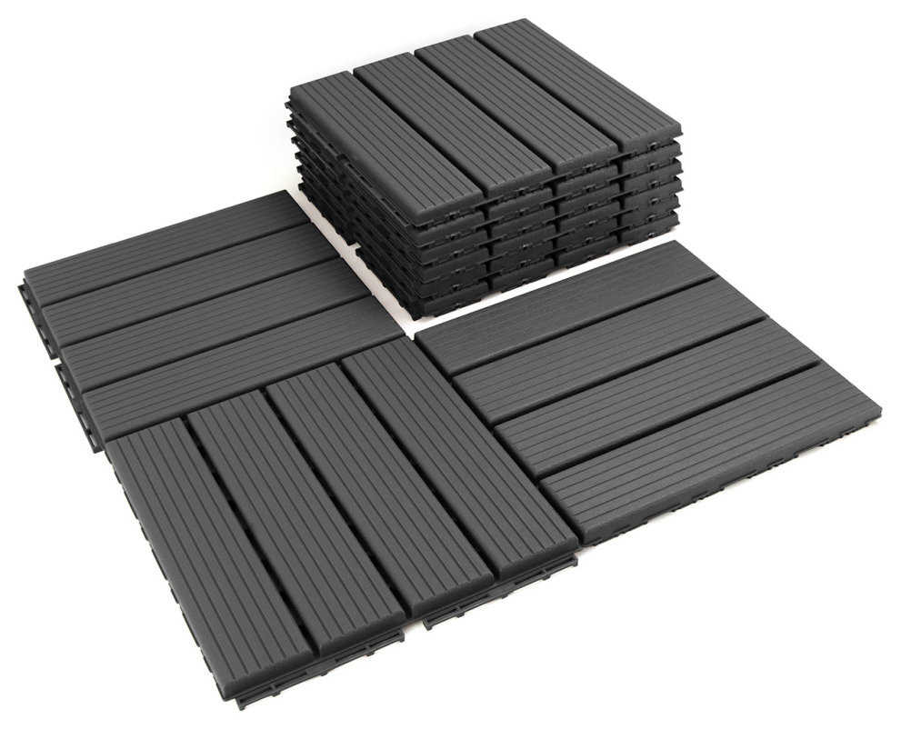 Straight Groove Dark Grey Interlocking Deck Tiles - Modern - Deck Tiles ...