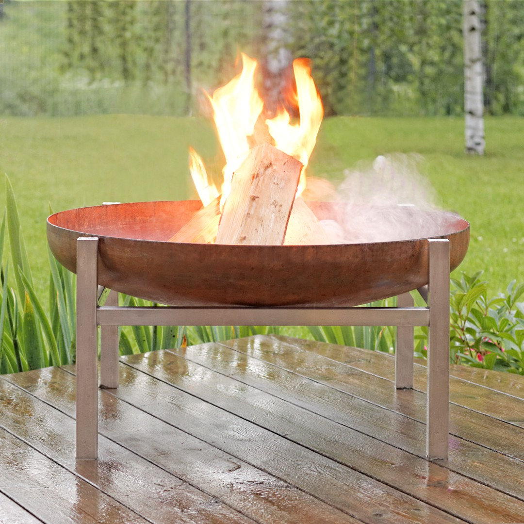 Parnidis Modern Outdoor Rust & Stainless Steel Fire Pit, Large, 31 ...