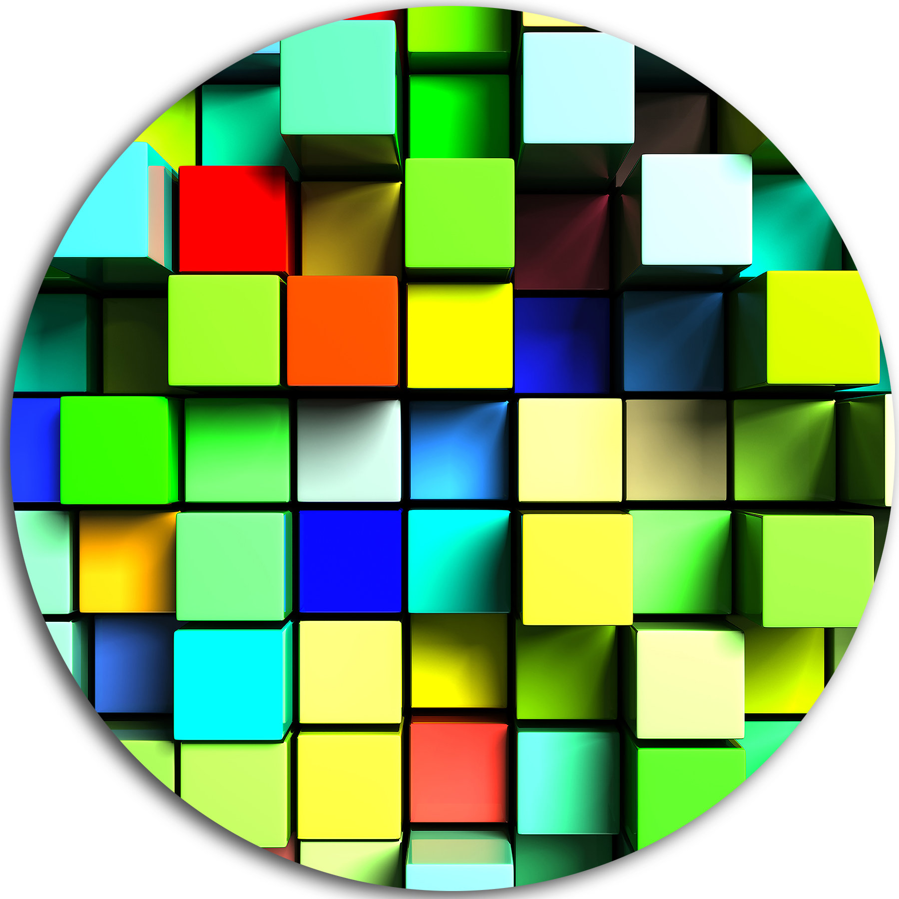 Colored 3D Cubes Wall Design, Abstract Art Round Wall Art, Disc of 36 ...