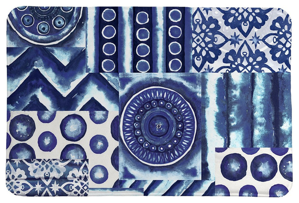 Laural Home Indigo Shibori Patchwork Memory Foam Rug, 21" X 34 ...