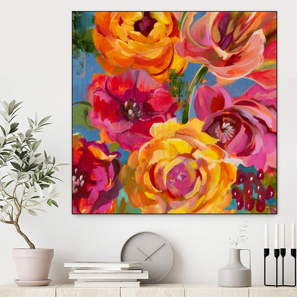 Giant Art Canvas 20x20 Spring Bouquet V32 Framed in Pink - Contemporary ...