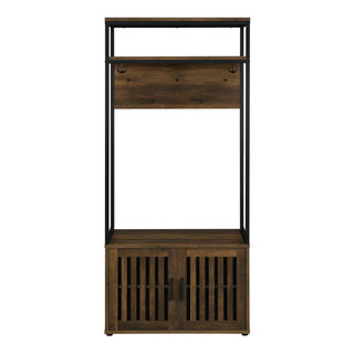 2 Doors Engineered Wood Hall Tree, Dark Pine and Black - Industrial ...