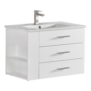 30" Left Side Shelf Vanity With Mirror - Modern - Bathroom Vanities And ...