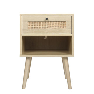 Rattan Solid Wood Legs Nightstand, Bedside Table With 1 Rattan Drawers ...
