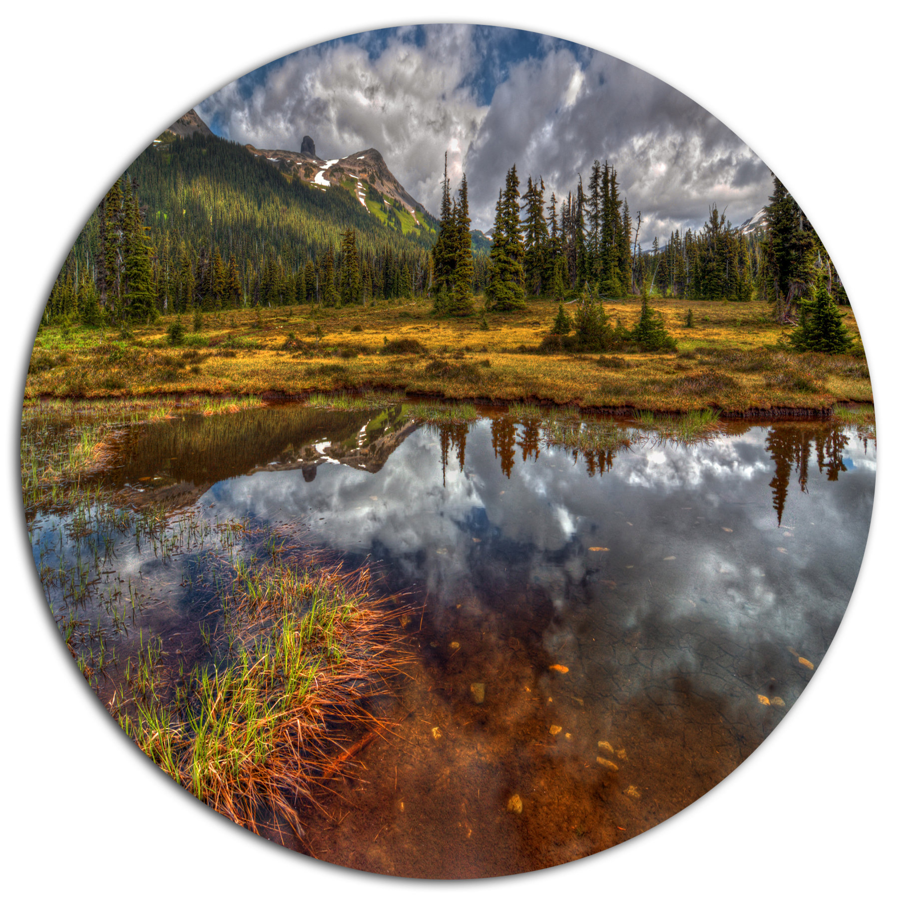 Clear Lake Mirroring Cloudy Skies, Landscape Disc Metal Wall Art, Disc ...