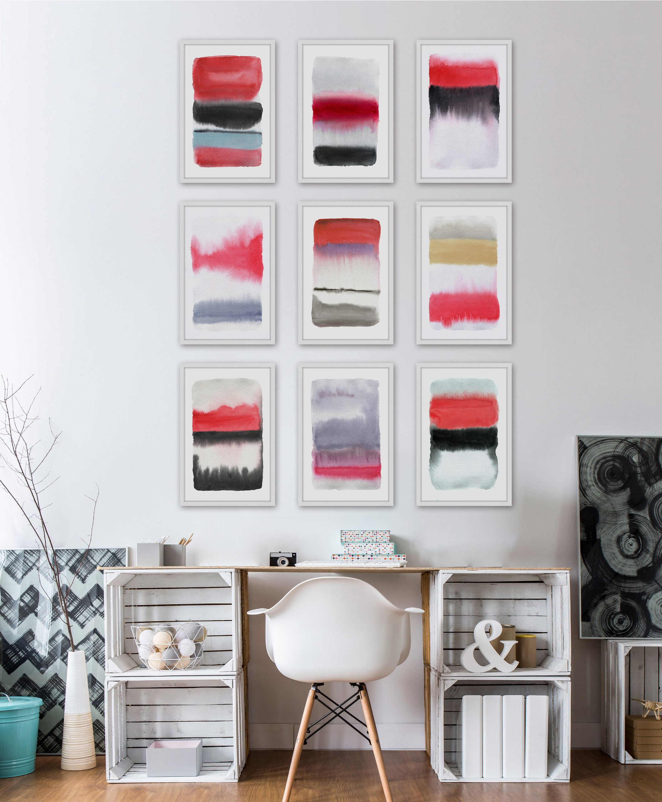 Red and White Polyptych, 72x108 - Contemporary - Prints And Posters ...