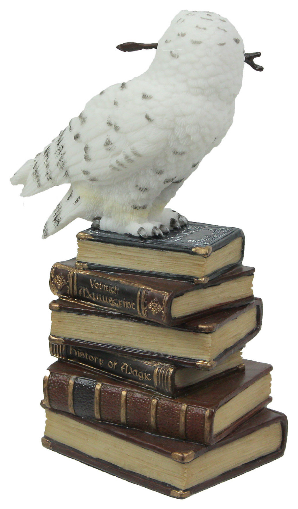 White Snowy Owl Perched On Stack of Magical Books Statue, One Size ...
