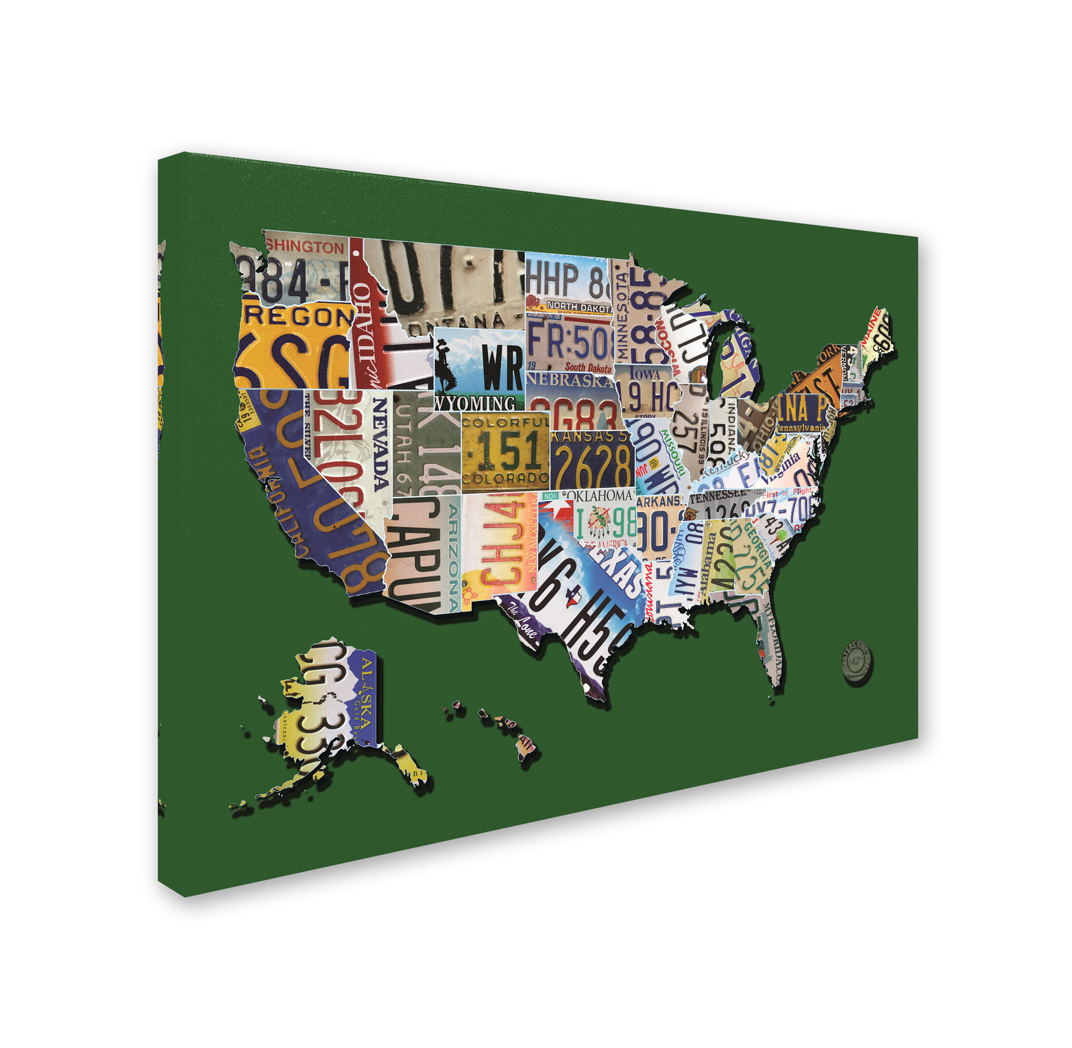 Masters Fine Art 'USA License Plate Map on Billiard Green' Canvas Art ...