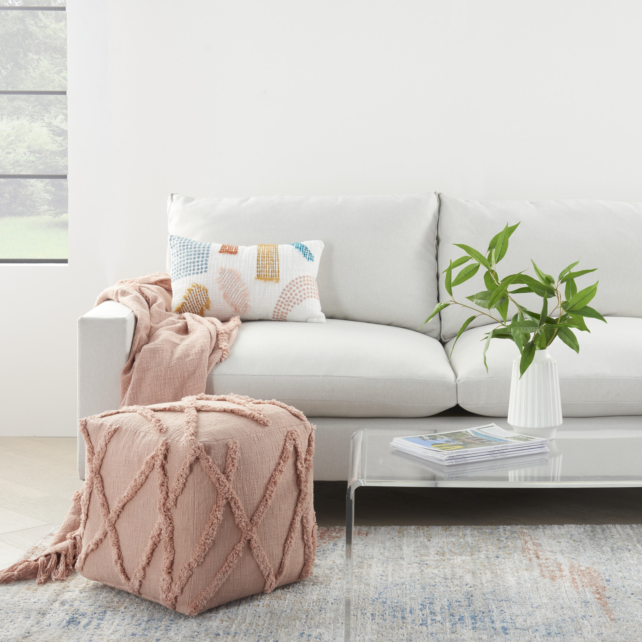 Mina Victory SH018 Pouf, Blush, 16X16X16 - Contemporary - Floor Pillows ...
