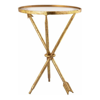 Three Golden Arrows Design Glass Top Round Side Table in Gold Leaf ...