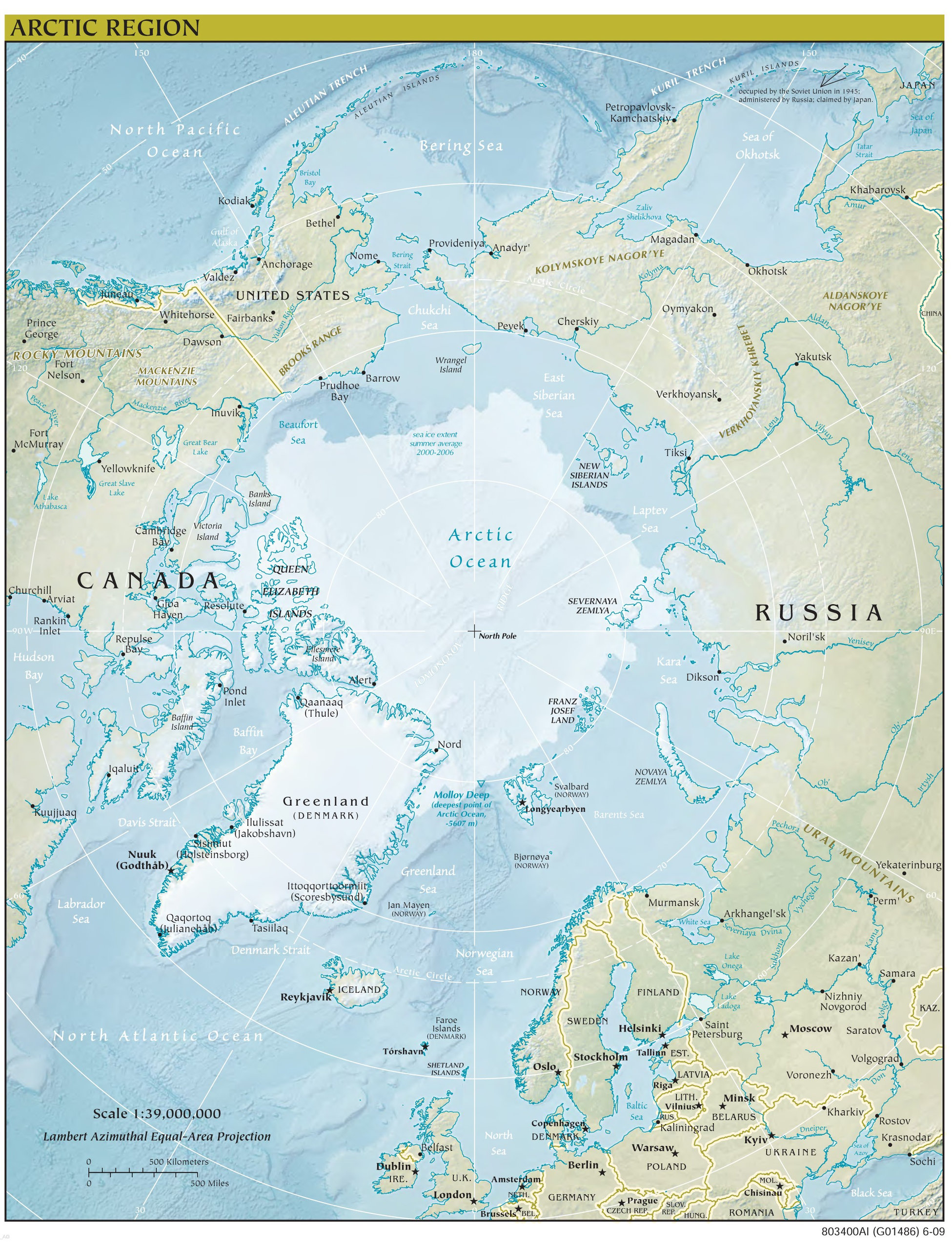 Arctic Region Map, Physical, Peel & Stick Removable Wall Decal, 33"x44 ...