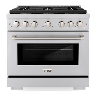 ZLINE 36" Freestanding Gas Range, Stainless Steel With Brass Burners ...