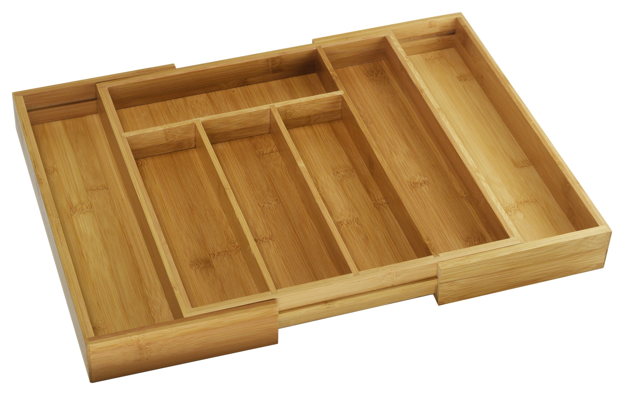YBM HOME Bamboo Cutlery and Knives Tool Tray, 5 Compartment Adjustable ...