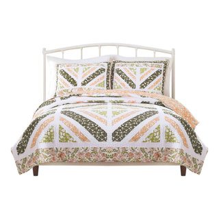 3-Piece Floret Field Full/Queen Quilt Set, 88X90/20X26" - Contemporary ...