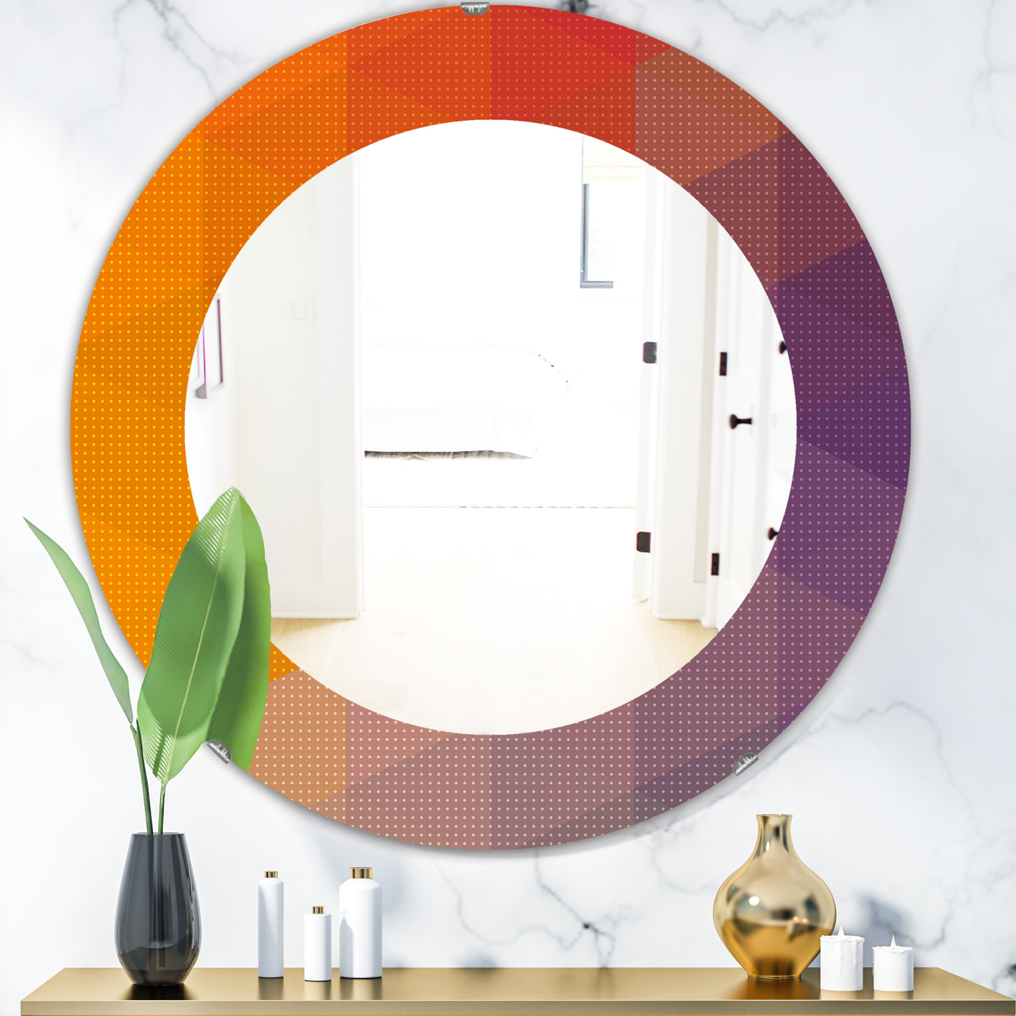 Designart Dotted Geometry Modern Frameless Oval Or Round Wall Mirror ...