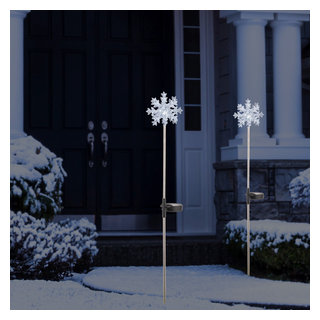 33"H Outdoor Solar 3D Snowflake Garden Lawn Stakes with LED Lights (Set ...
