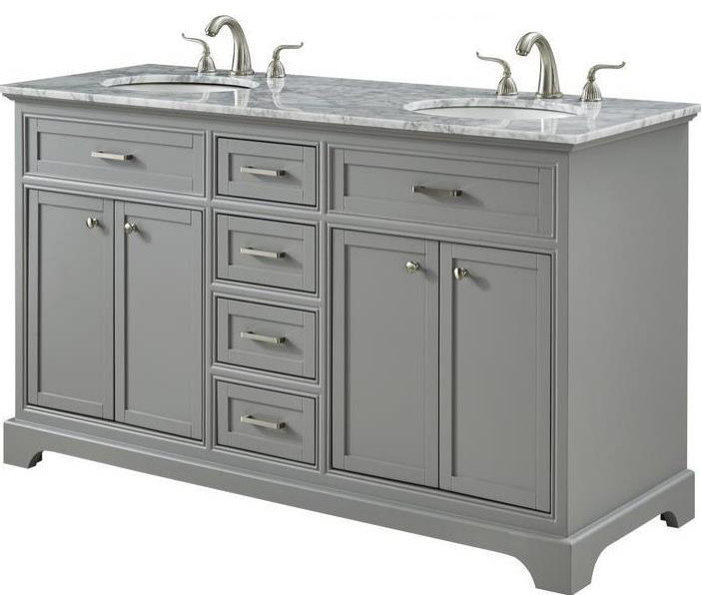 Gray Double Vanity Cabinet With Storage, Double - Transitional ...