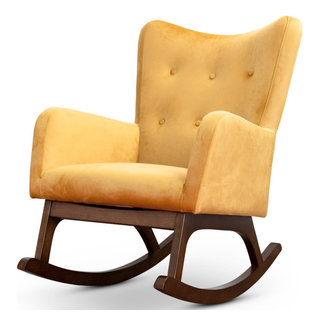 Charlotte Mid-Century Tufted Back Velvet Upholstered Rocking Chair ...