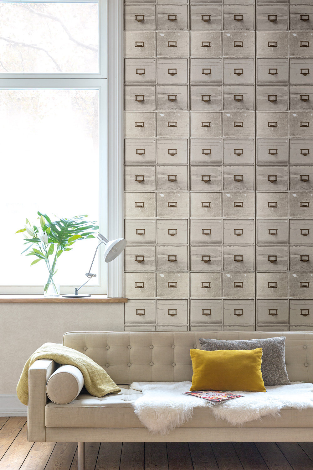 Contemporary Vintage Style, Industrial Faux File Cabinet Wallpaper ...