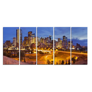 "Skyline of Calgary at Night Panorama" Metal Wall Art, 60"x28" 5 Panel ...