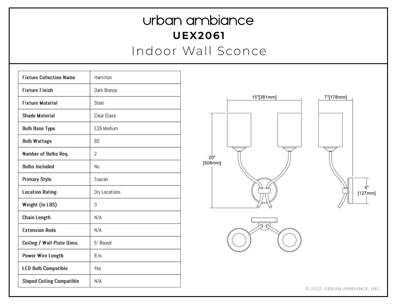 Luxury Tuscan Wall Sconce, Dark Bronze, UEX2061 - Transitional - Wall ...
