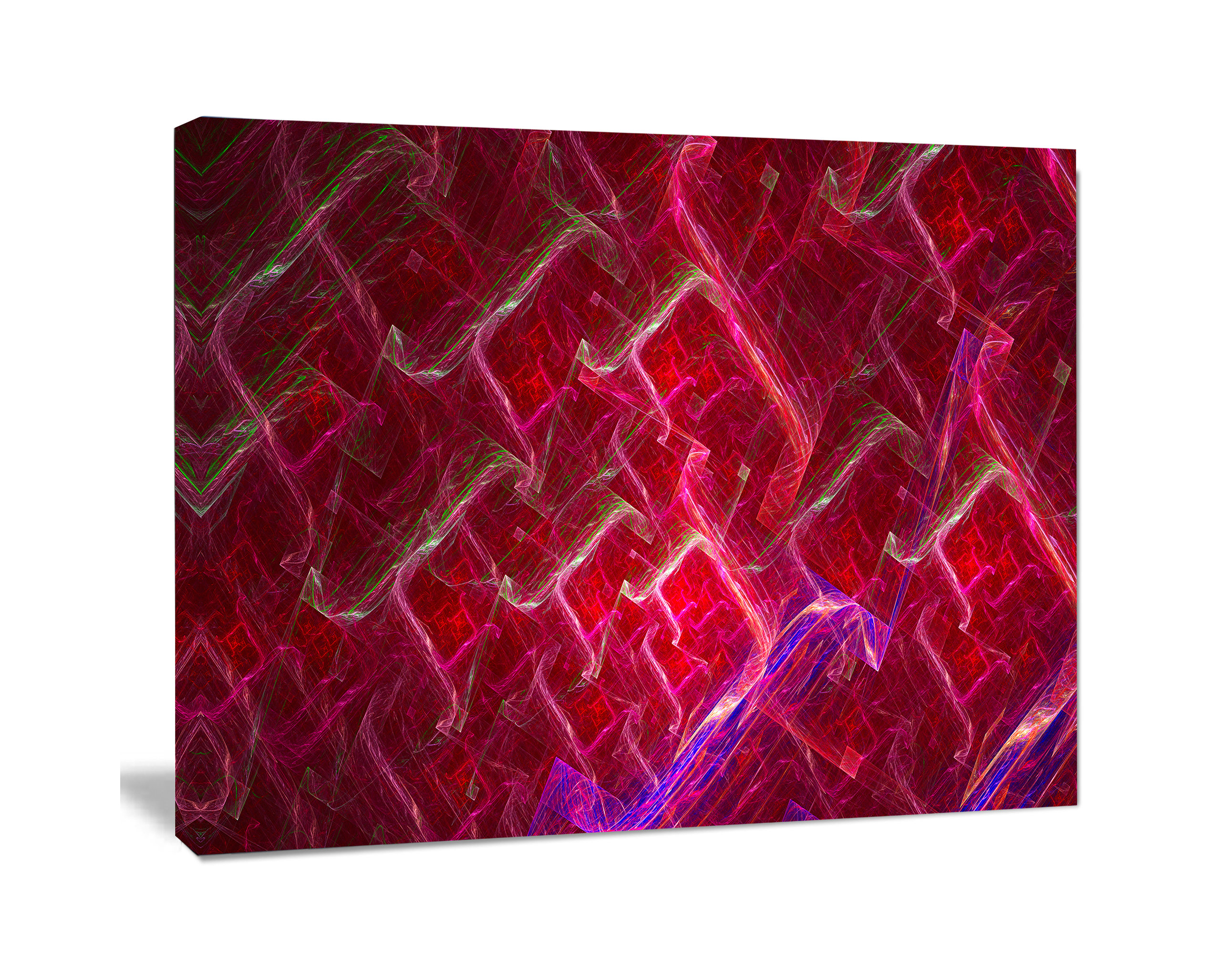 Red Fractal Electric Lightning, Abstract Art on Canvas, 20"x12"x1 ...