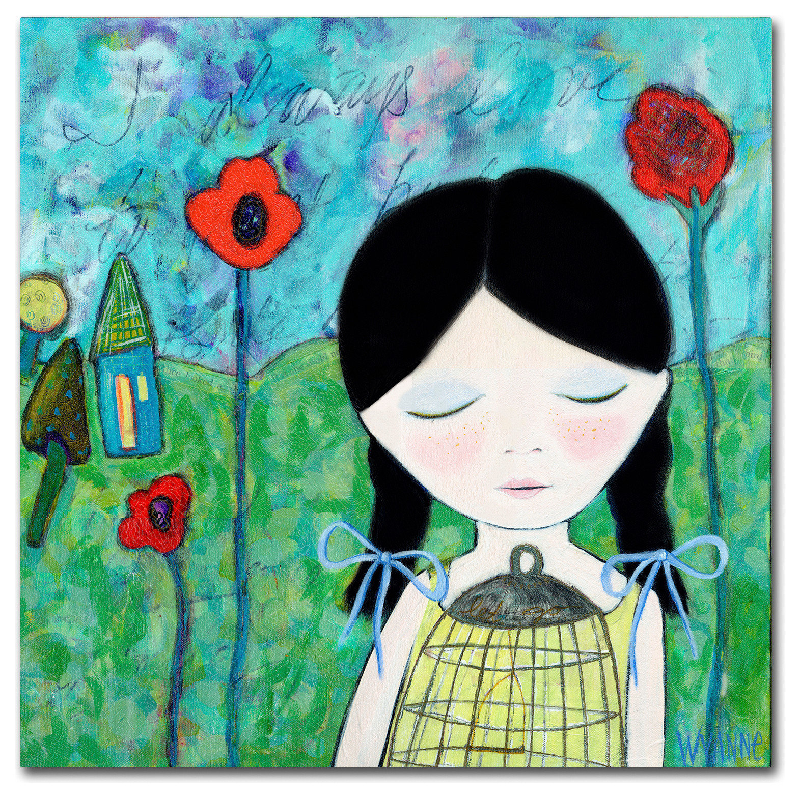 Wyanne 'Big Eyed Girl Wish' Canvas Art, 18"x18" - Contemporary - Prints ...