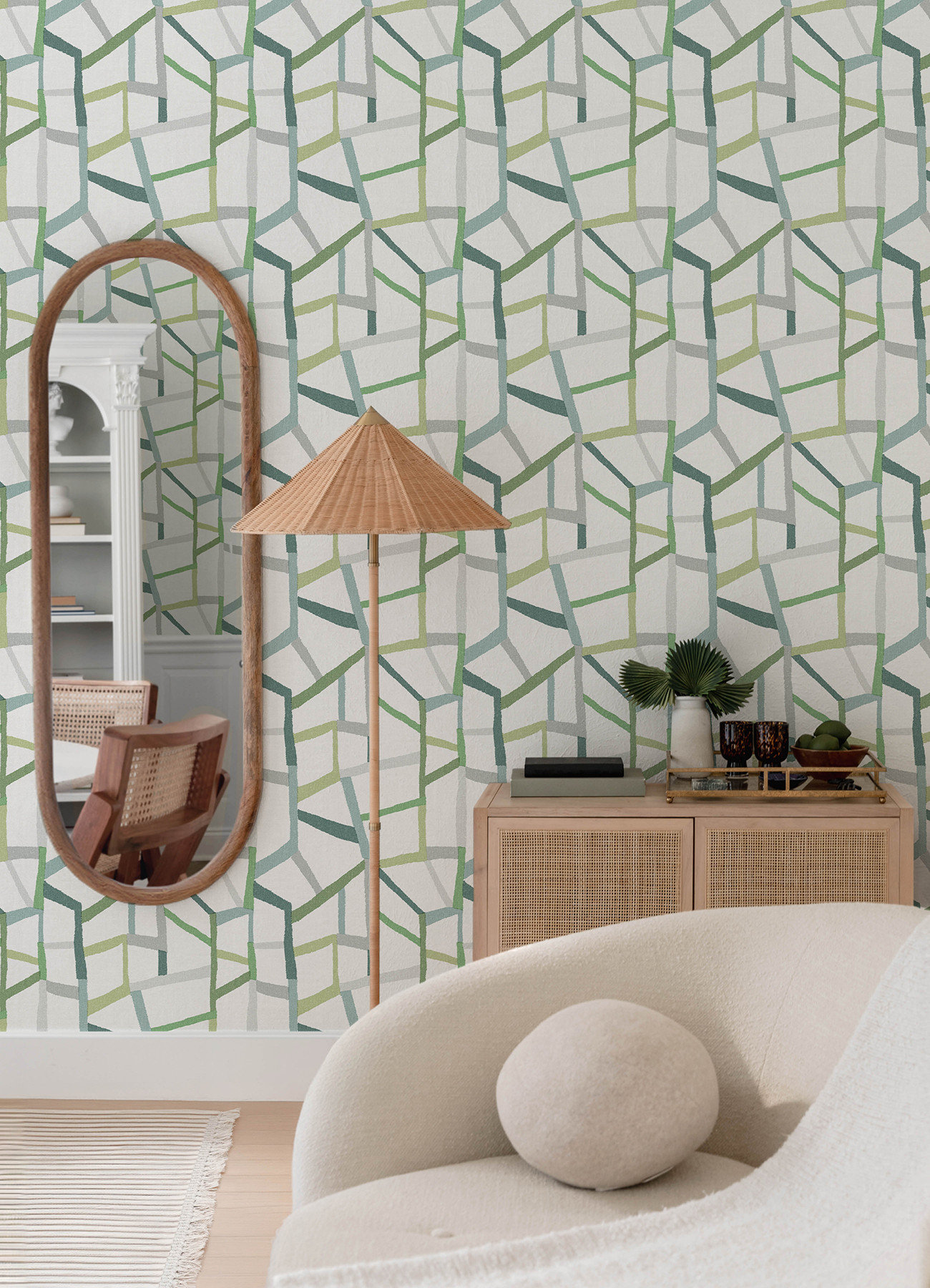 Tate Green Geometric Linen Wallpaper, Bolt - Contemporary - Wallpaper ...