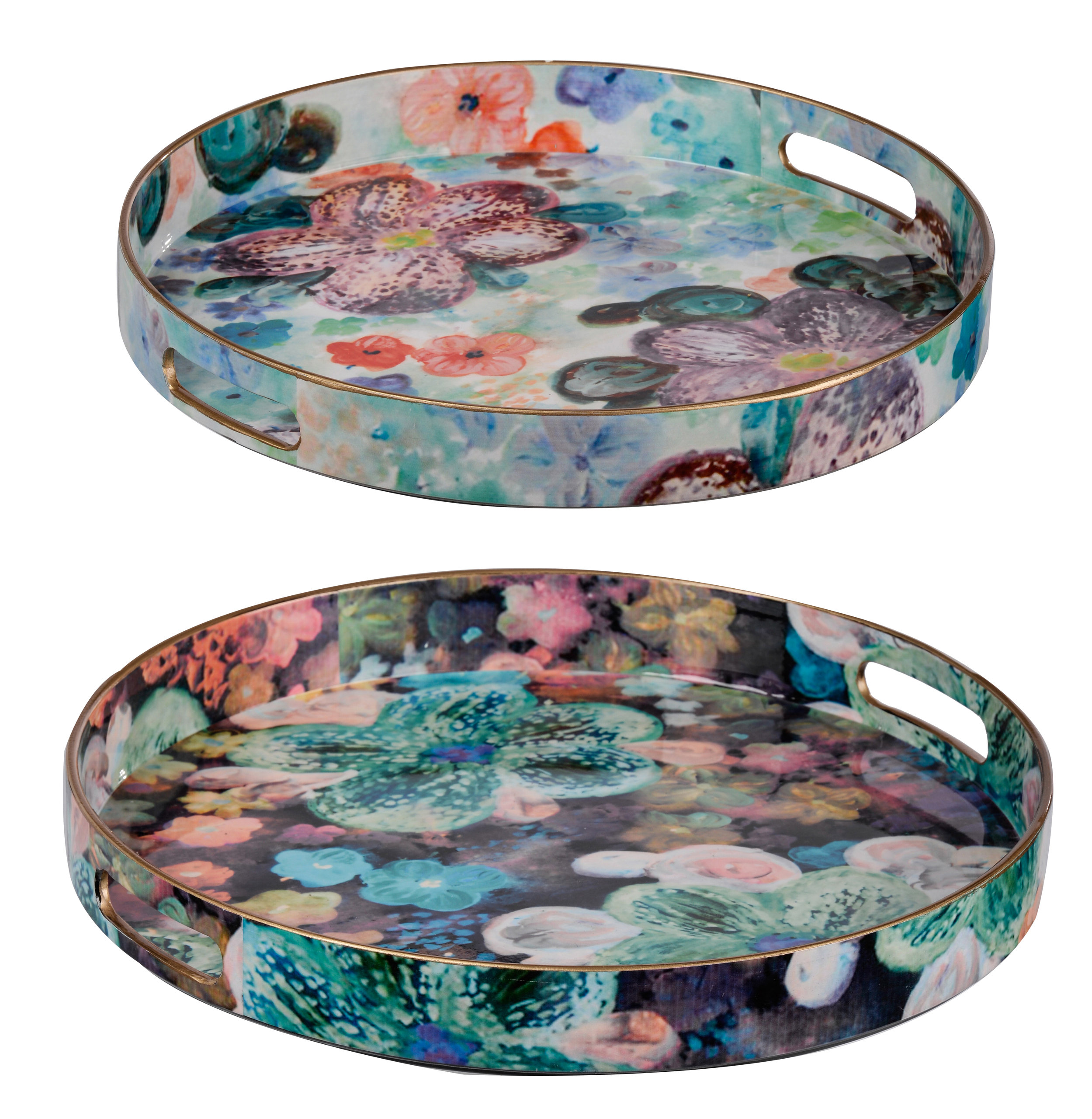 Modern Chic Blue Multi-Color 2-Piece Tray Set - Contemporary - Serving ...