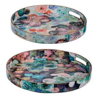 Modern Chic Blue Multi-Color 2-Piece Tray Set - Contemporary - Serving ...