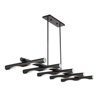 Modern 10-Light Linear Chandelier with Adjustable Height and Steel ...
