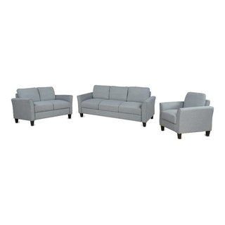 CRO Decor 3 Pieces Living Room Sectional Sofa Linen Upholstered Gray ...