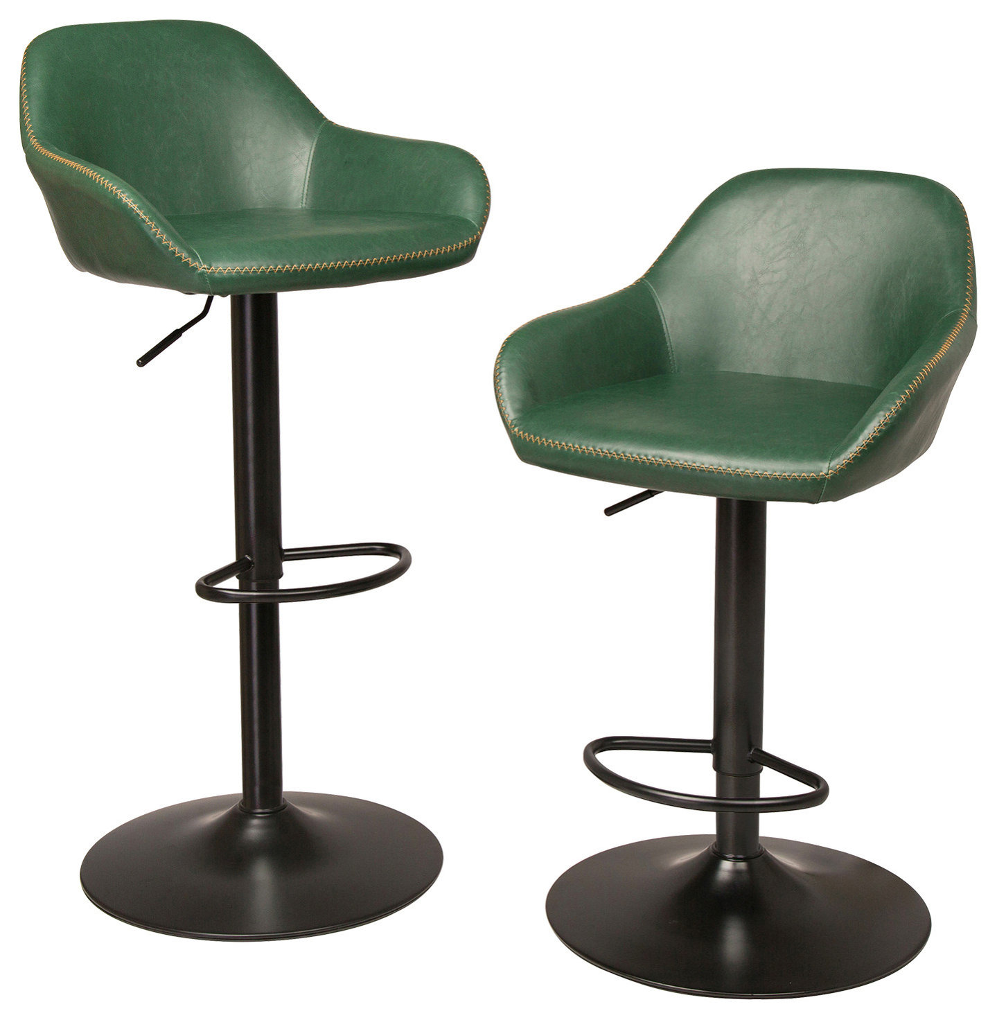 Hunter Green Vintage Leatherette Bar Stool, Set of 2 - Transitional ...
