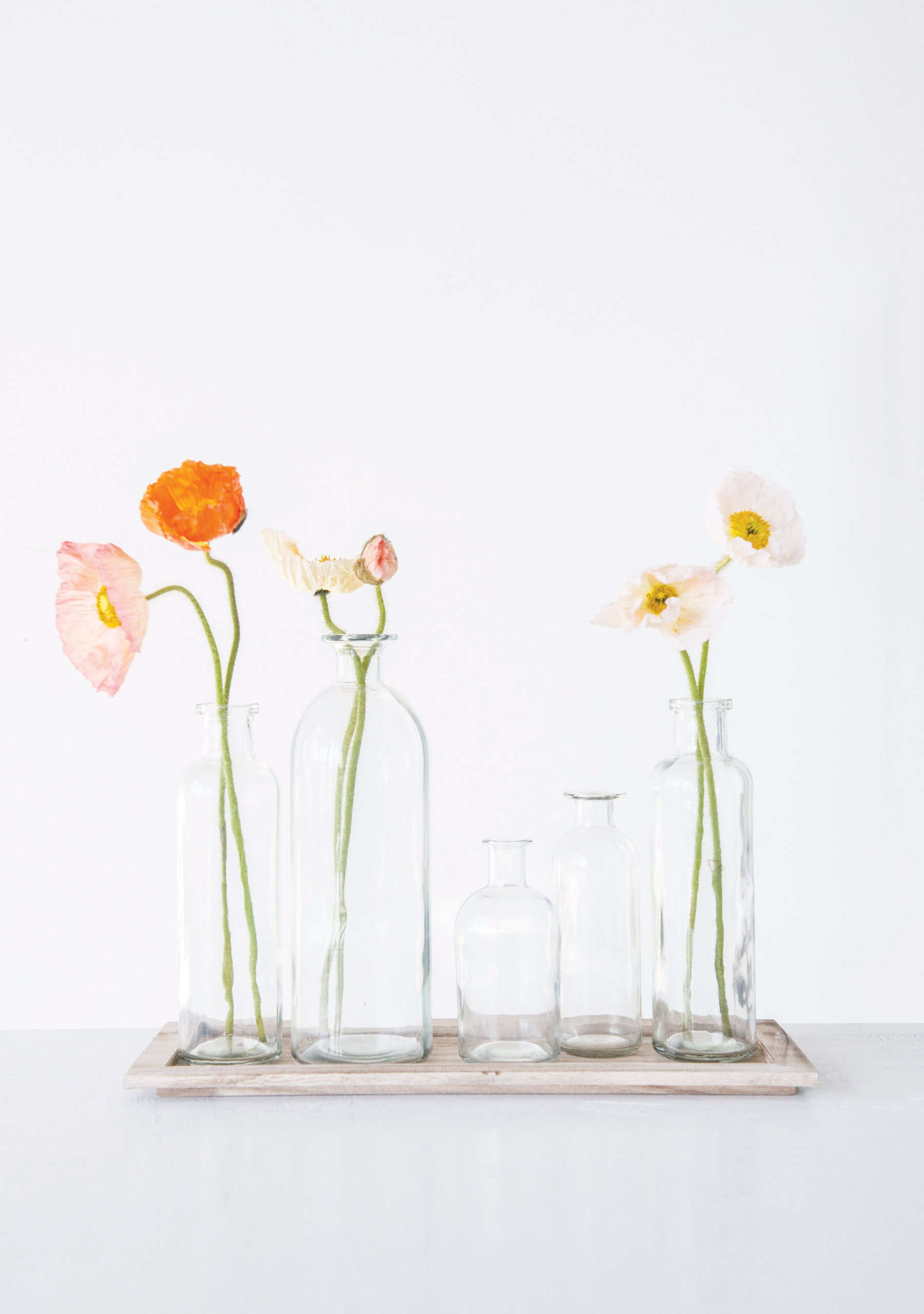 Vintage Bottle Vases on Wood Tray, 5-Piece Set - Transitional - Vases ...