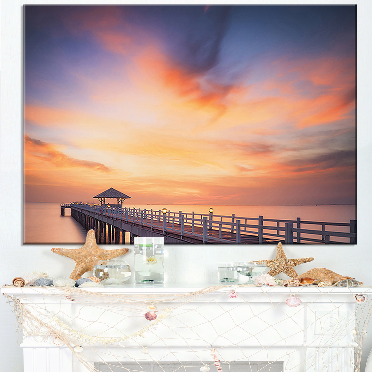 "Infinite Wooden Bridge Under Clouds" Sea Bridge Canvas Wall Artwork ...