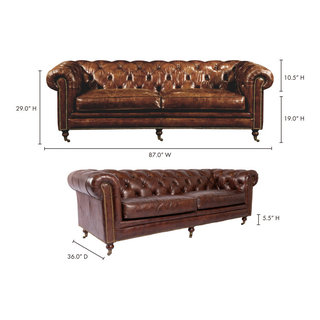 87 Inch Sofa Cappuccino Brown Leather Brown Retro - Traditional - Sofas ...