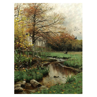 Tile Mural, Autumn Leaves By Peder Monsted Trees Birds Stream Ceramic ...