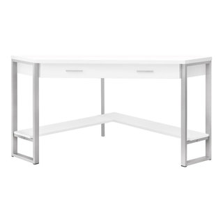 Computer Desk - 42"L / White Corner / Silver Metal - Contemporary ...