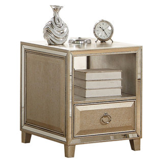 Transitional Style Wood and Mirror Rectangular End Table, Gold ...