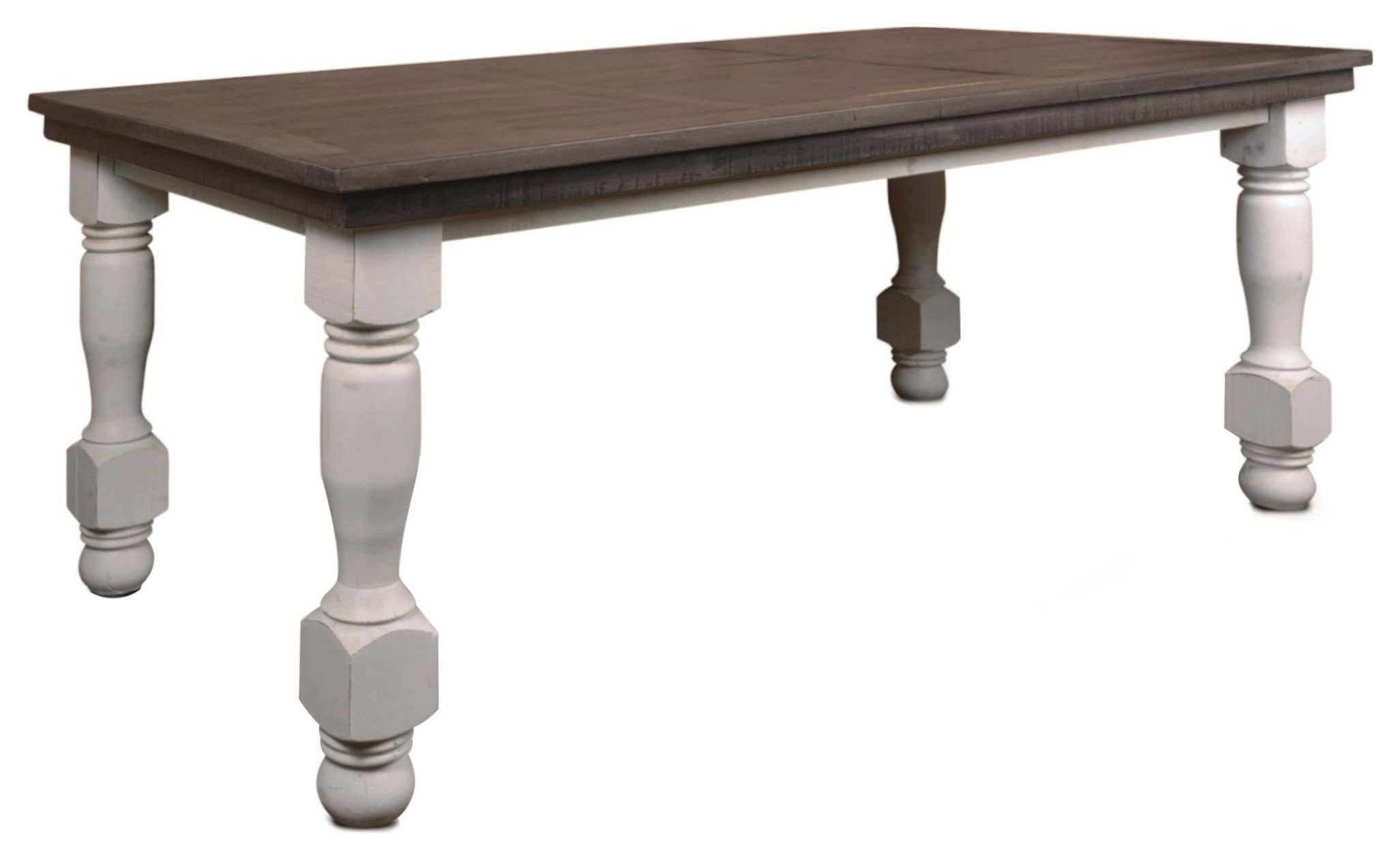 78" Rectangular Dining Table Distressed White And Brown Solid Wood ...