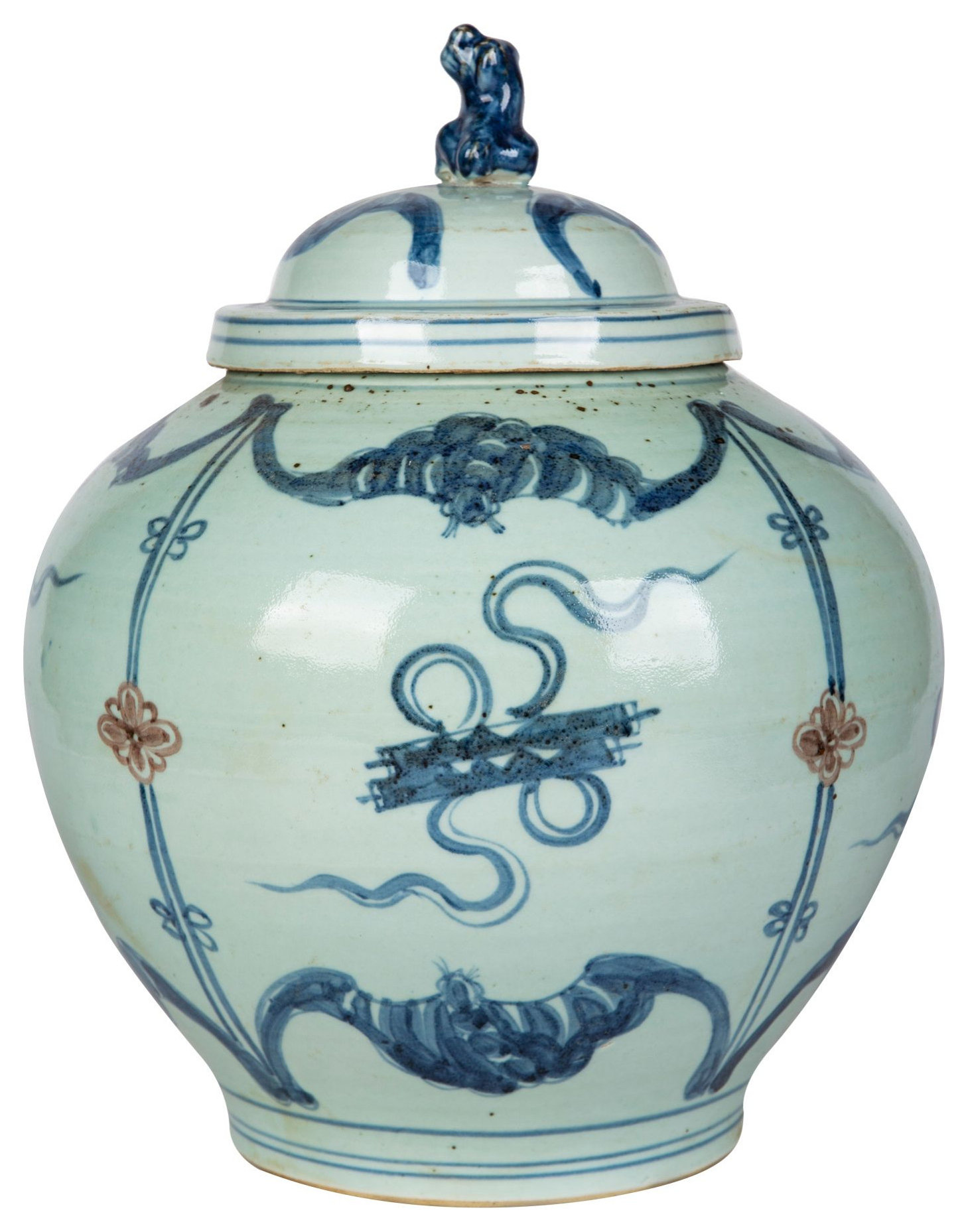 Underglaze Red Symbol Lion Lid Jar - Asian - Decorative Jars And Urns ...