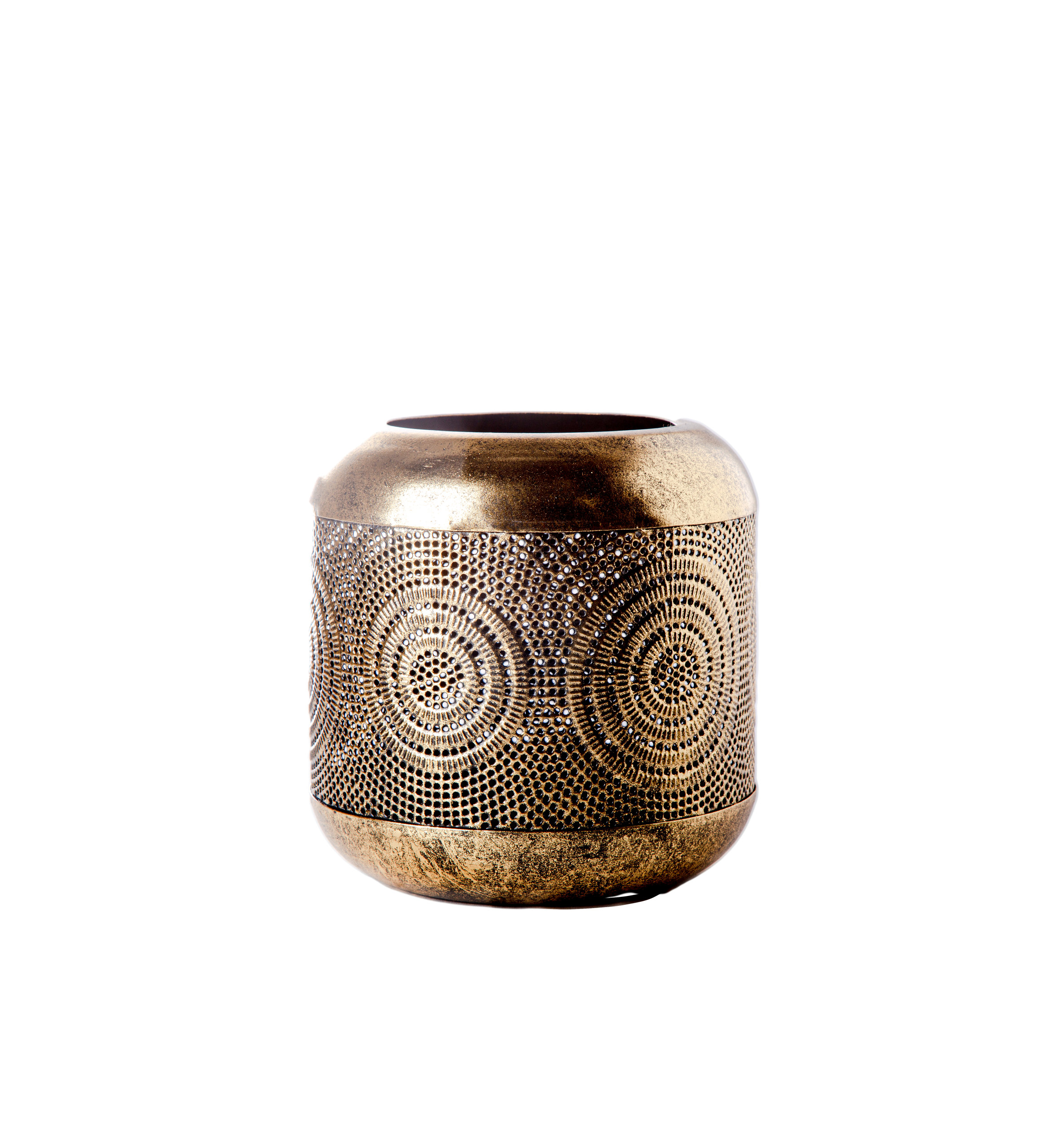 Metal Candle Holder with Pinhole Pattern Design Antique Copper Finish ...