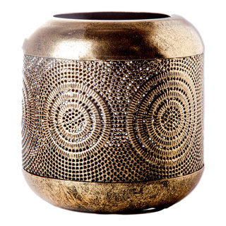 Metal Candle Holder with Pinhole Pattern Design Antique Copper Finish ...