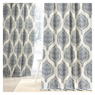 Arabesque Blue Printed Cotton Twill Curtain Single Panel, 50"x84 ...